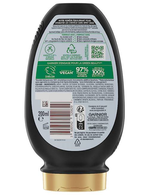 Ultra Doux, Charbon magnetique, apres-shampooing-equilibrant - Garnier